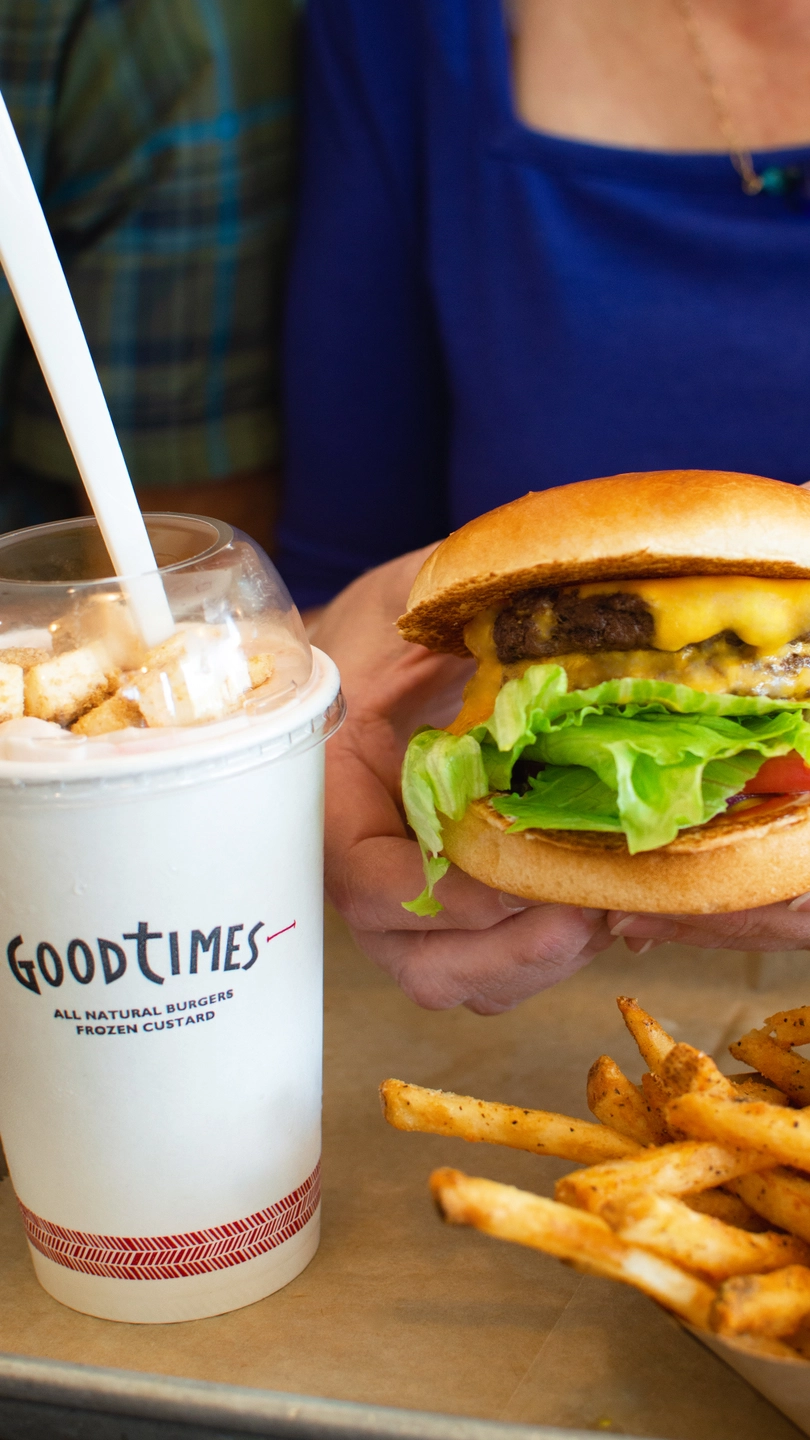 A Good Times burger and a shake